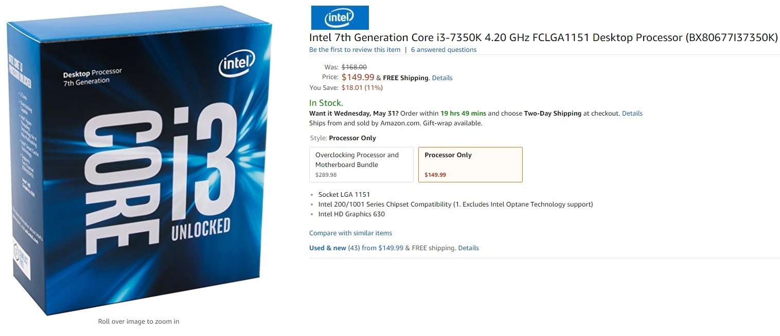 Intel Core i3-7350K tanieje i będzie kosztował 149 dolarów | PurePC.pl