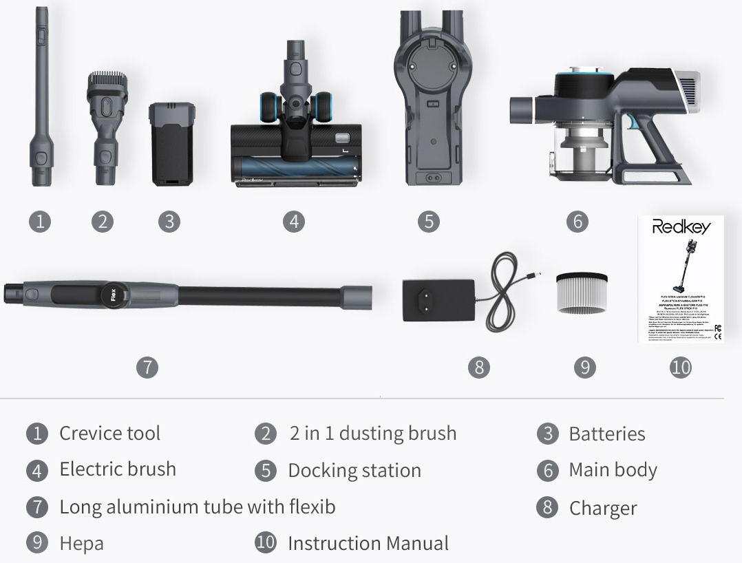 Redkey F10 - bezprzewodowy odkurzacz pionowy z filtrem HEPA, czujnikiem kurzu i mocą ssania ...