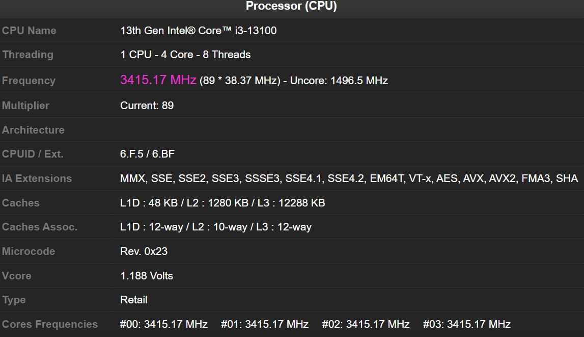 Intel Core i3-13100 w pierwszym przecieku. Specyfikacja chipu może ...