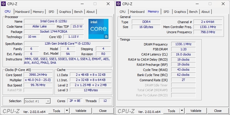 Intel Core i5-1235U z pamięcią RAM Single Channel oraz Dual Channel ...