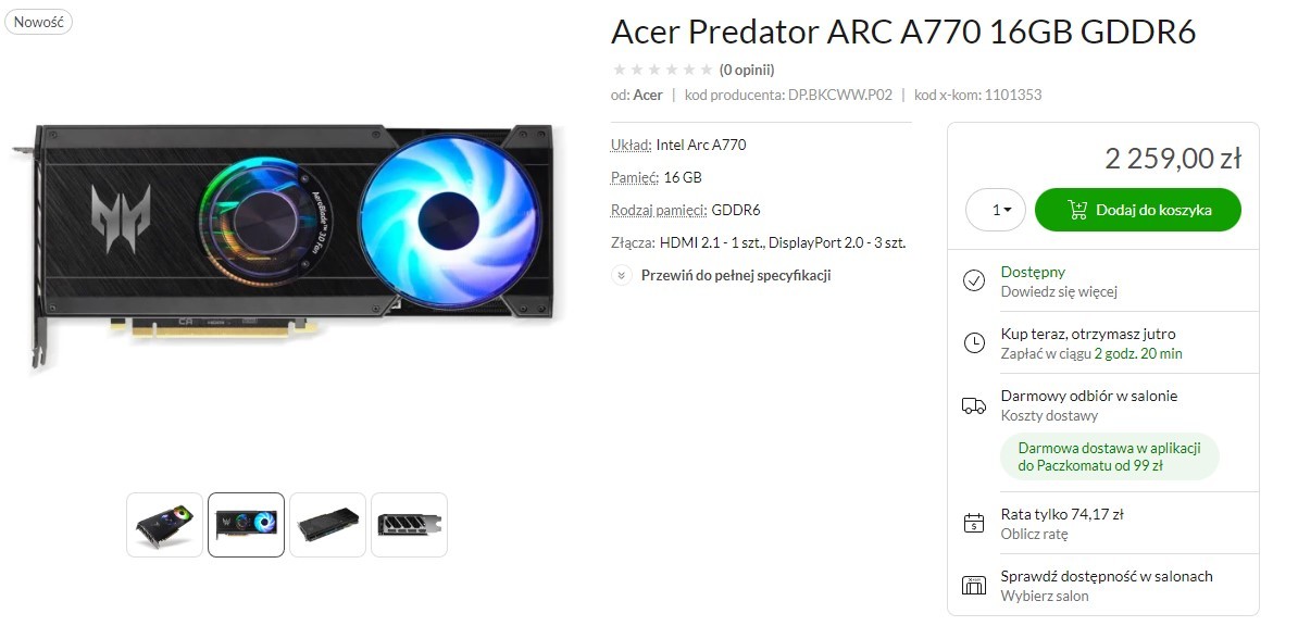 Acer Predator BiFrost Intel ARC A770 OC - niereferencyjna karta ...