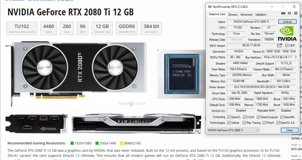 NVIDIA GeForce GTX 2080 Ti - oto nigdy nie wydany układ z 12 GB VRAM. Ma lepszą specyfikację niż ...