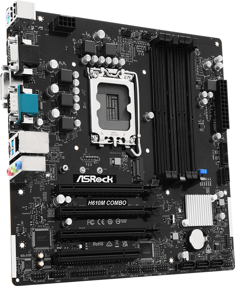 ASRock H610M COMBO - płyta główna mATX, która obsługuje DDR4 i DDR5. Na ...